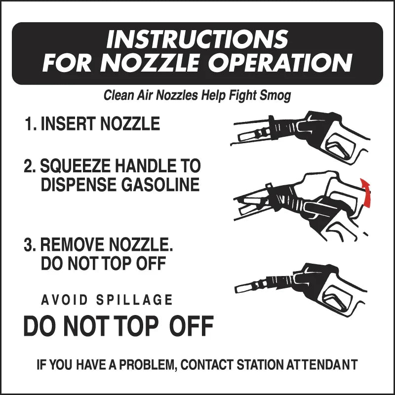Nozzle Operation Instructions- 8"w x 8"h Decal — UnitedSign